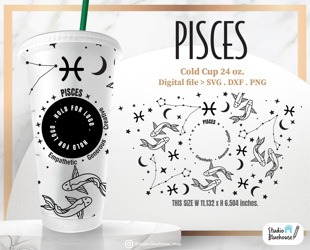 PISCES Seamless Wrap Svg for 24oz Cold Cup Zodiac Horoscope Reusable ...