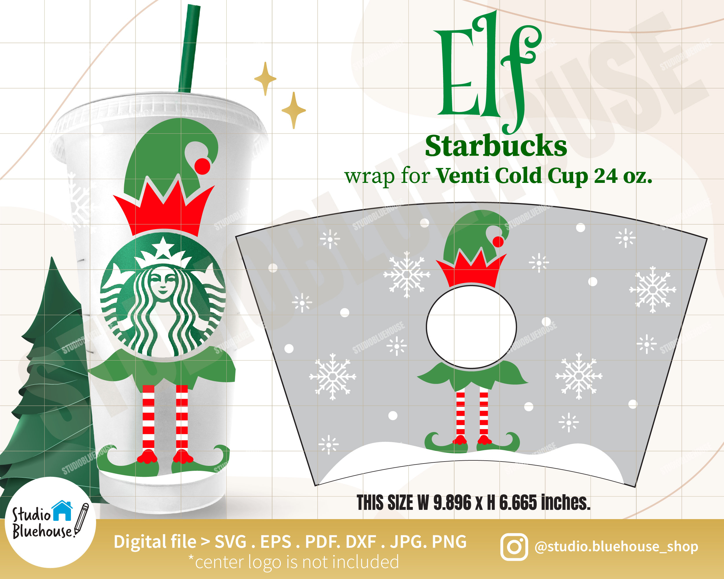 Seamless Full Wrap Christmas Elf Starbucks Cup SVG Cute Christmas elf ...