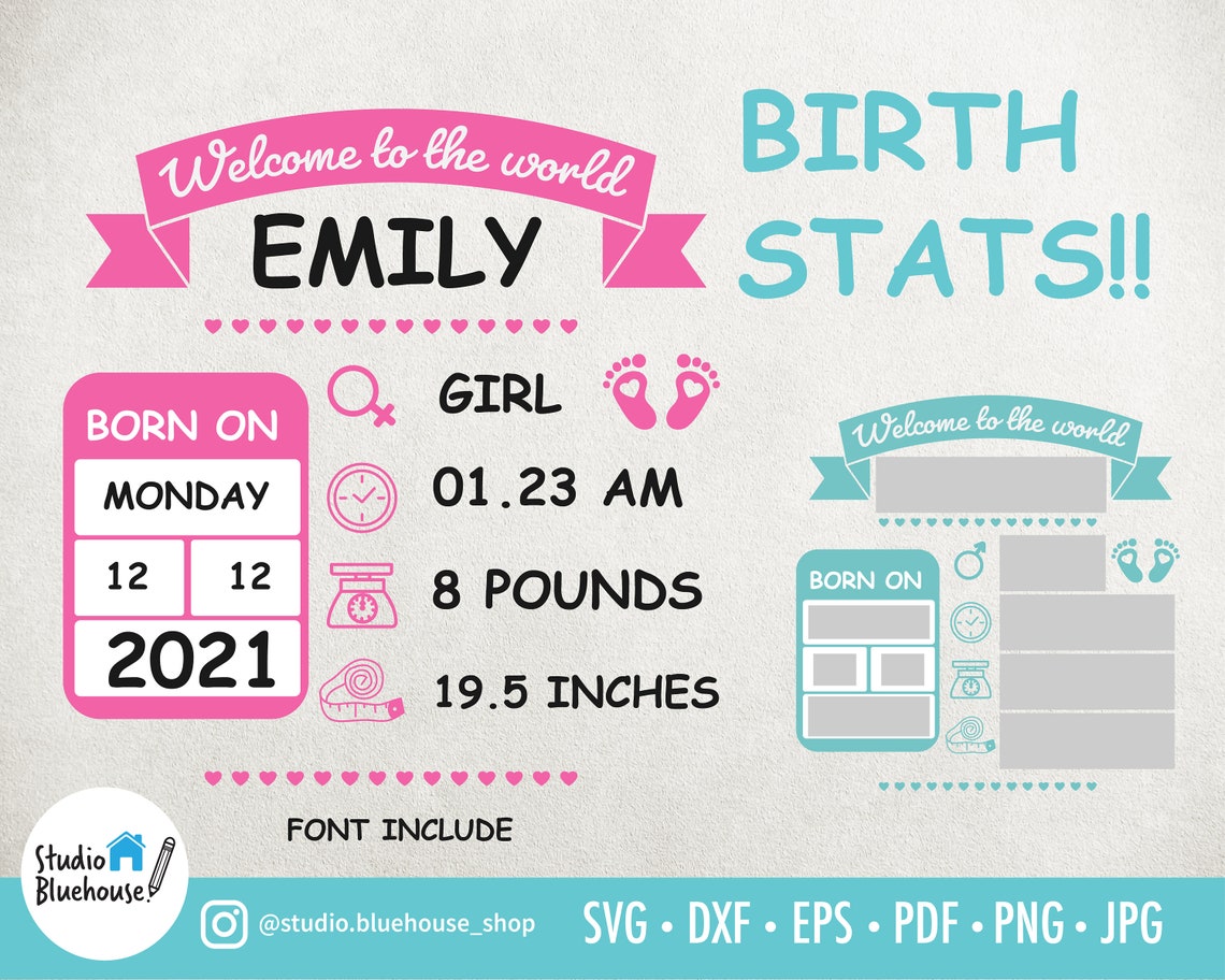 Baby Birth Announcement SVG Baby Birth Stats SVG Baby | Etsy