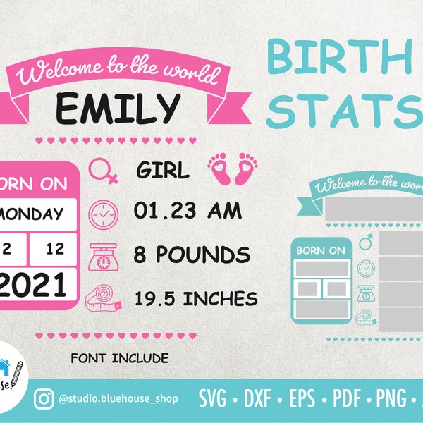 Birth Stats Svg - Etsy
