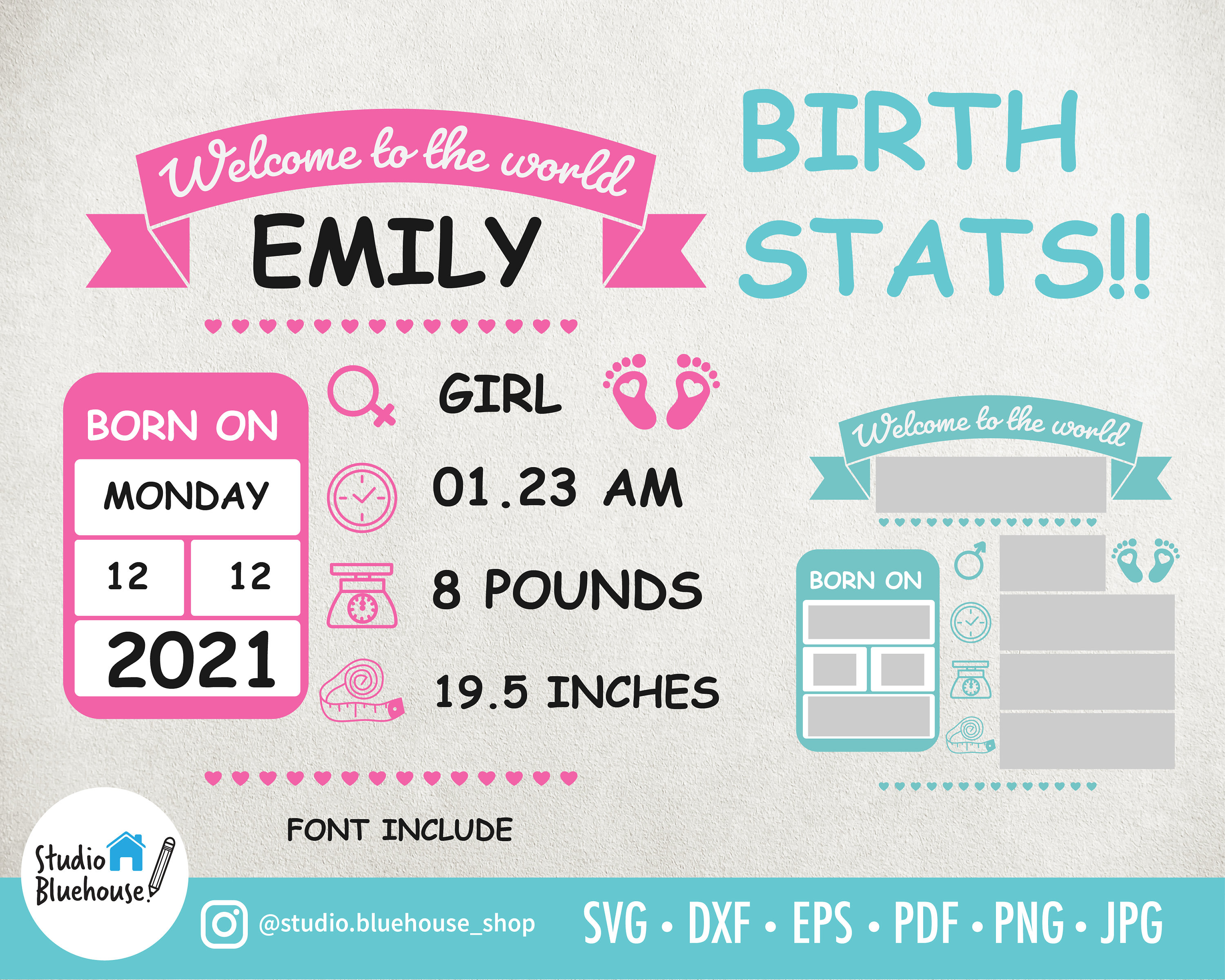 Baby Birth Announcement SVG Baby Birth Stats SVG Baby | Etsy