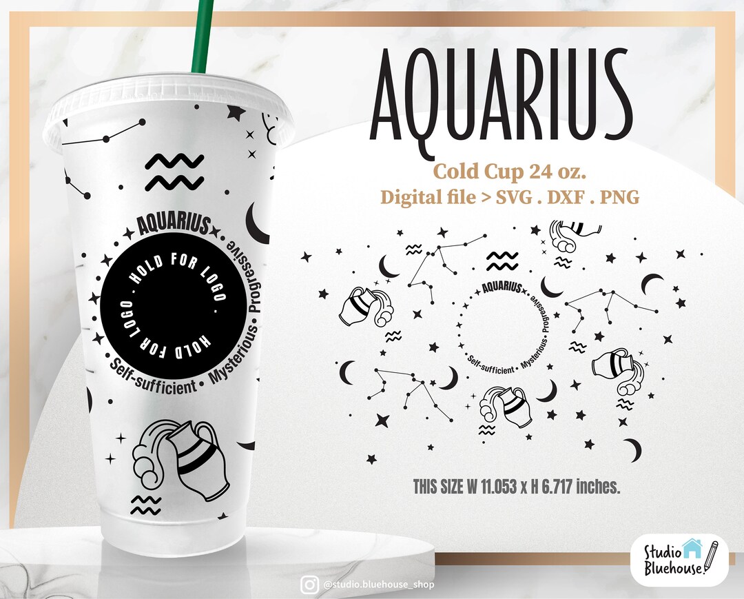 AQUARIUS Seamless Wrap Svg for 24oz Cold Cup Zodiac Horoscope Reusable ...