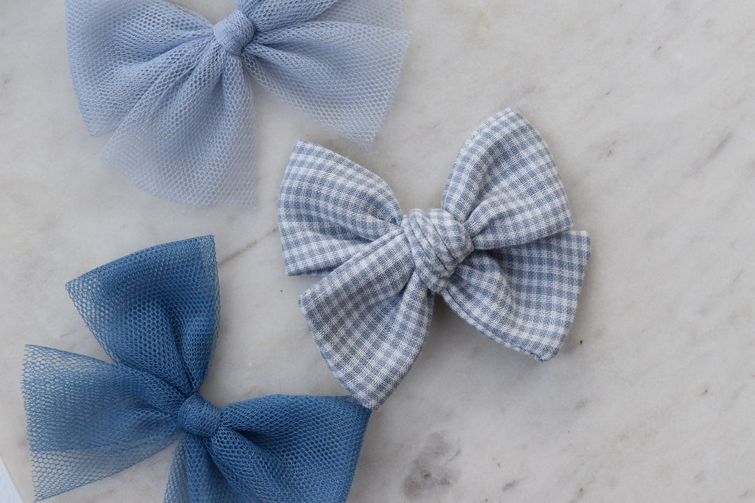 Tiny Sky Blue Gingham / Pinwheel Bow ~ Baby & Children's Hair Bows ...