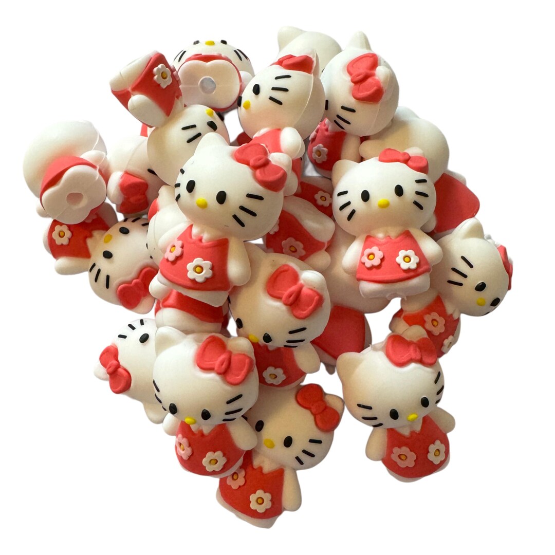 3d Hello Kitty With Pink Bow and Dress Silicone Focal Bead for Beadable ...