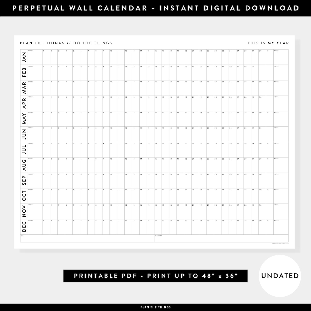 PRINTABLE Undated Annual Perpetual / Forever Wall Calendar | Digital ...