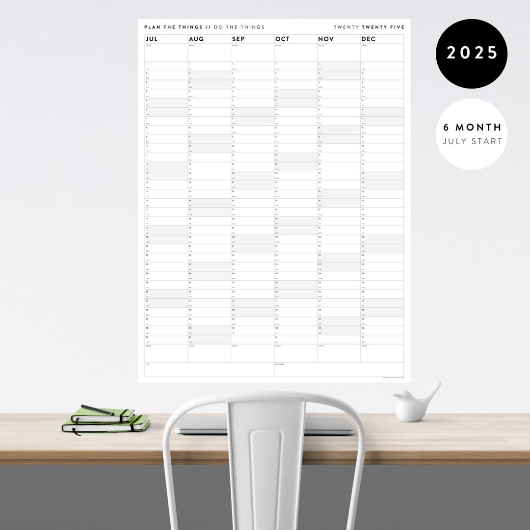 Six Month 2025 Giant Wall Calendar | July - December | Half Year Planner | 6 Month Planner ...
