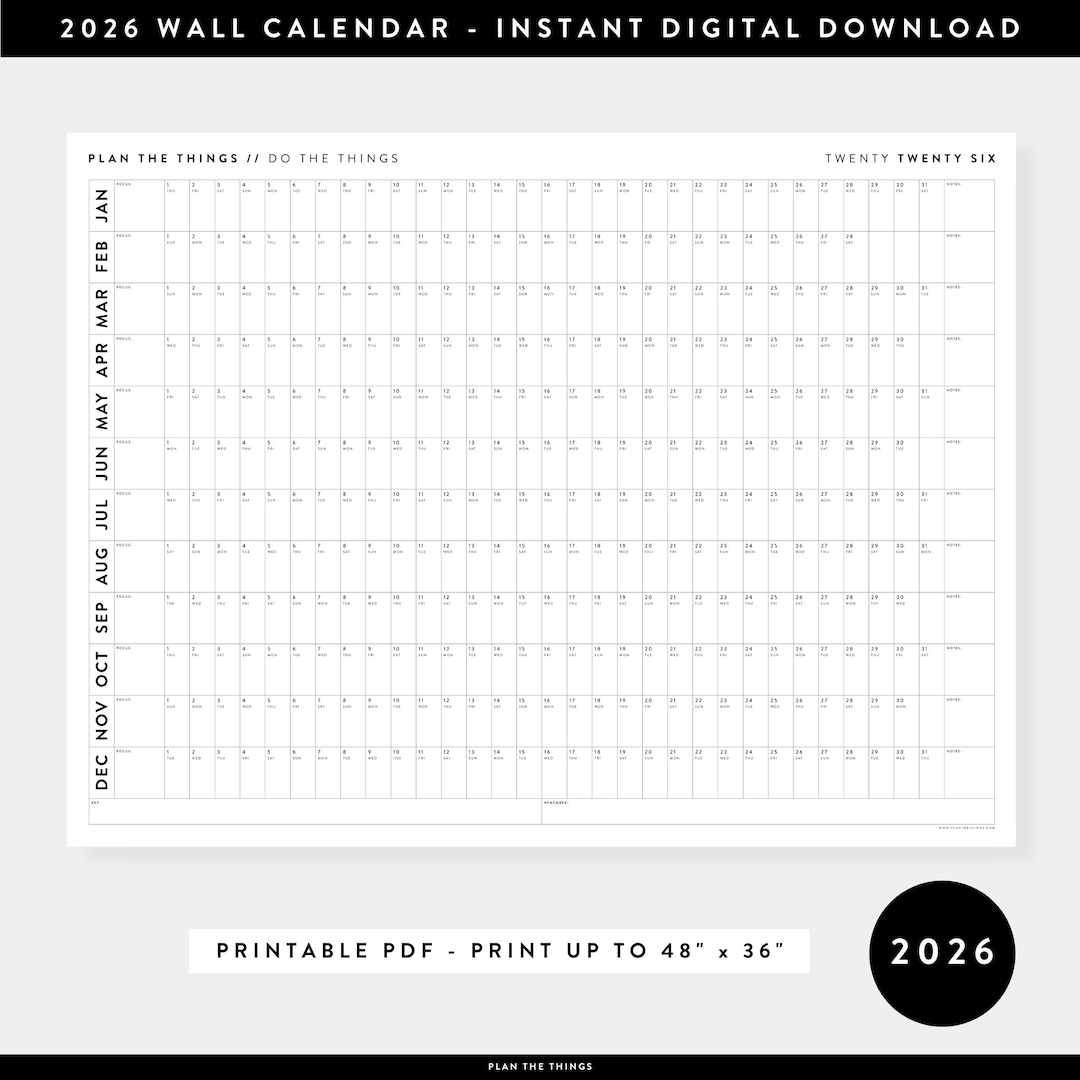 PRINTABLE 2026 Wall Calendar | Digital PDF Instant Download | 2026 Wall ...
