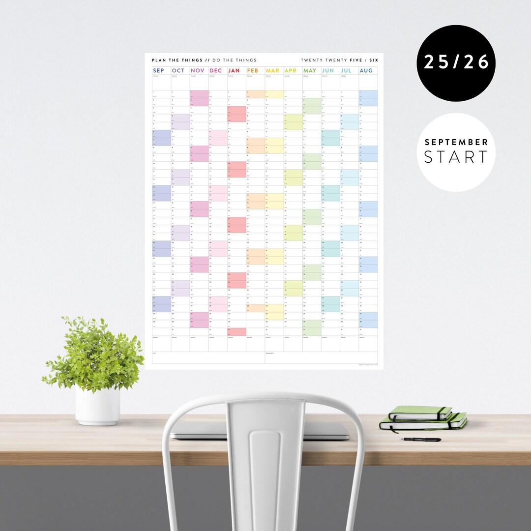 2025 - 2026 SEPTEMBER START Vertical Academic Giant Wall Calendar | Mid ...
