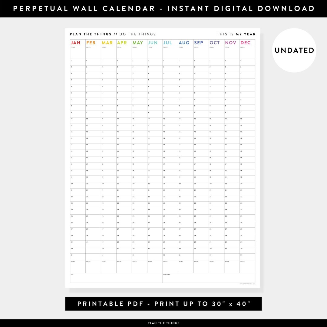 PRINTABLE Perpetual / Forever Wall Calendar Digital PDF Instant ...