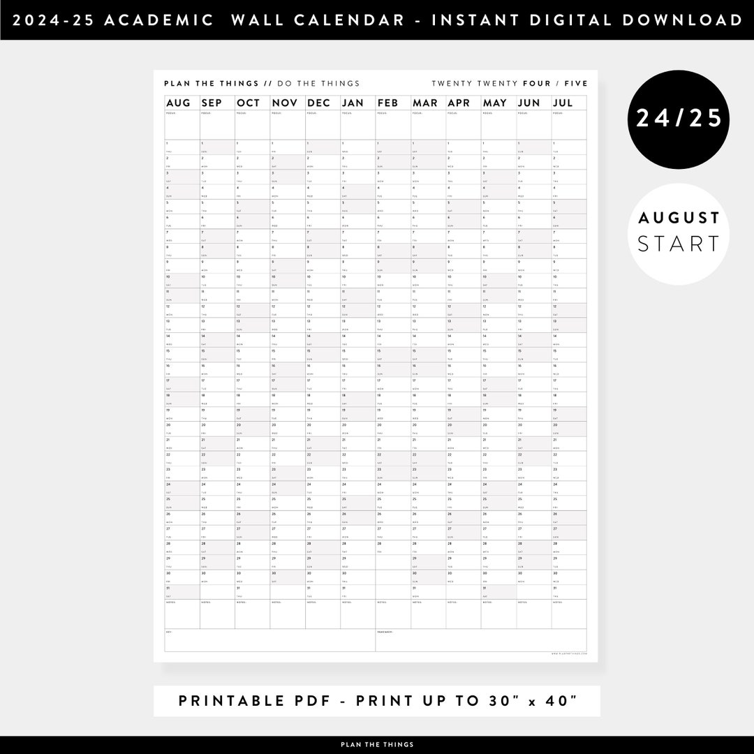 PRINTABLE 2024 2025 August Start Academic Wall Calendar PDF Instant ...