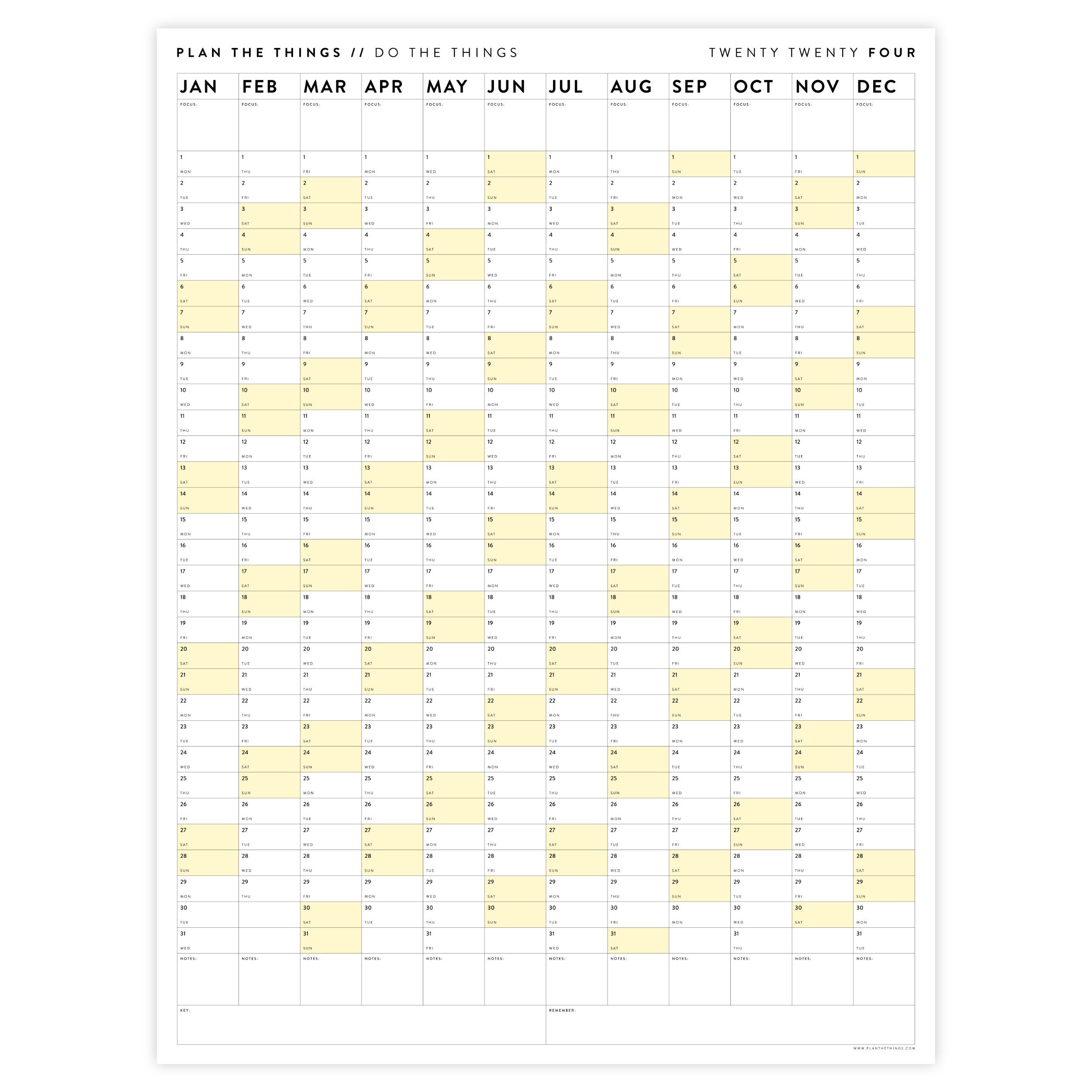 PRINTABLE 2024 Wall Calendar Digital PDF Instant Download | Etsy