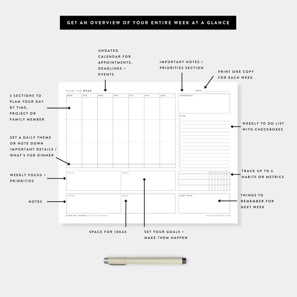 Week at a Glance Printable | Weekly Dashboard | Weekly Overview ...