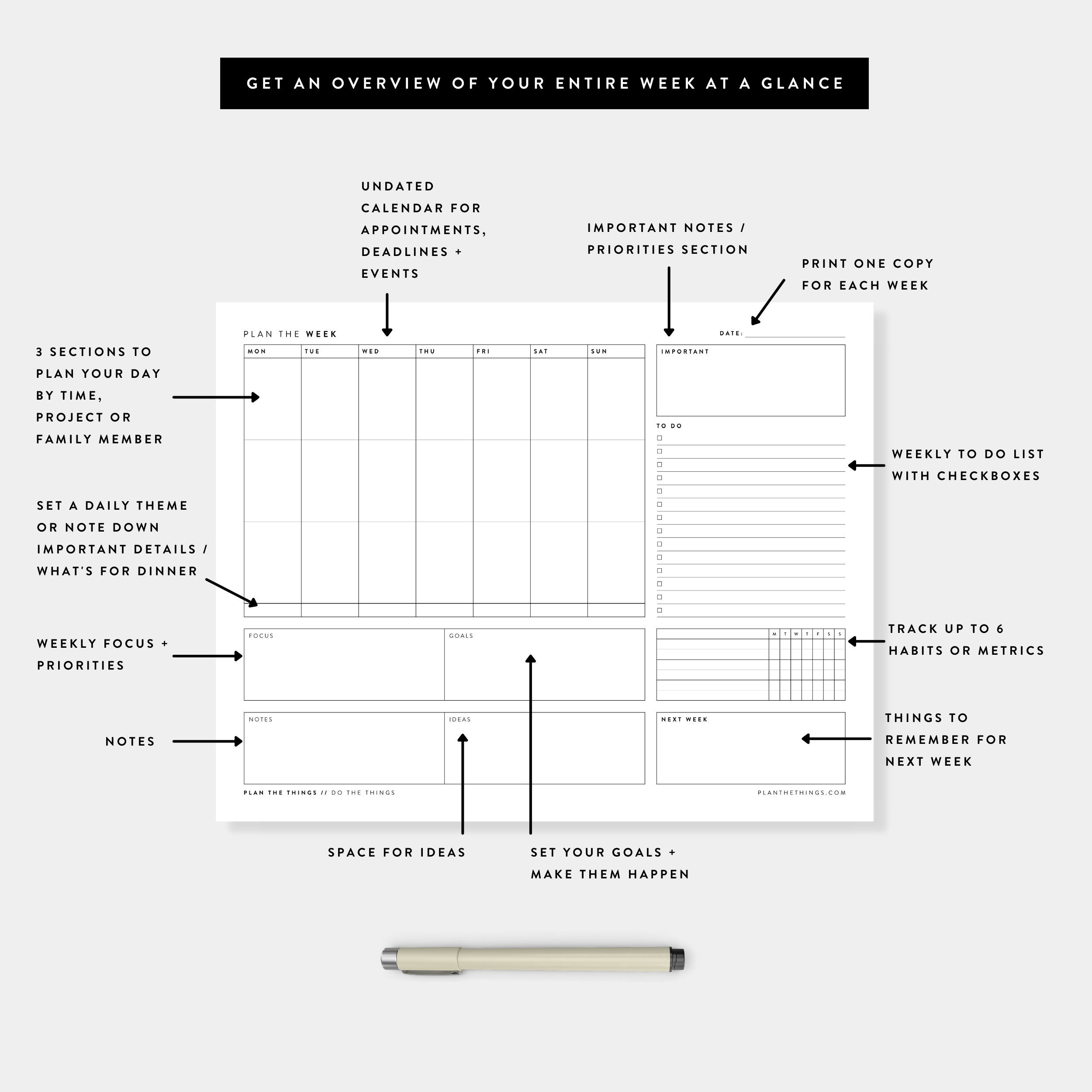 Week at a Glance Printable | Weekly Dashboard | Weekly Overview ...