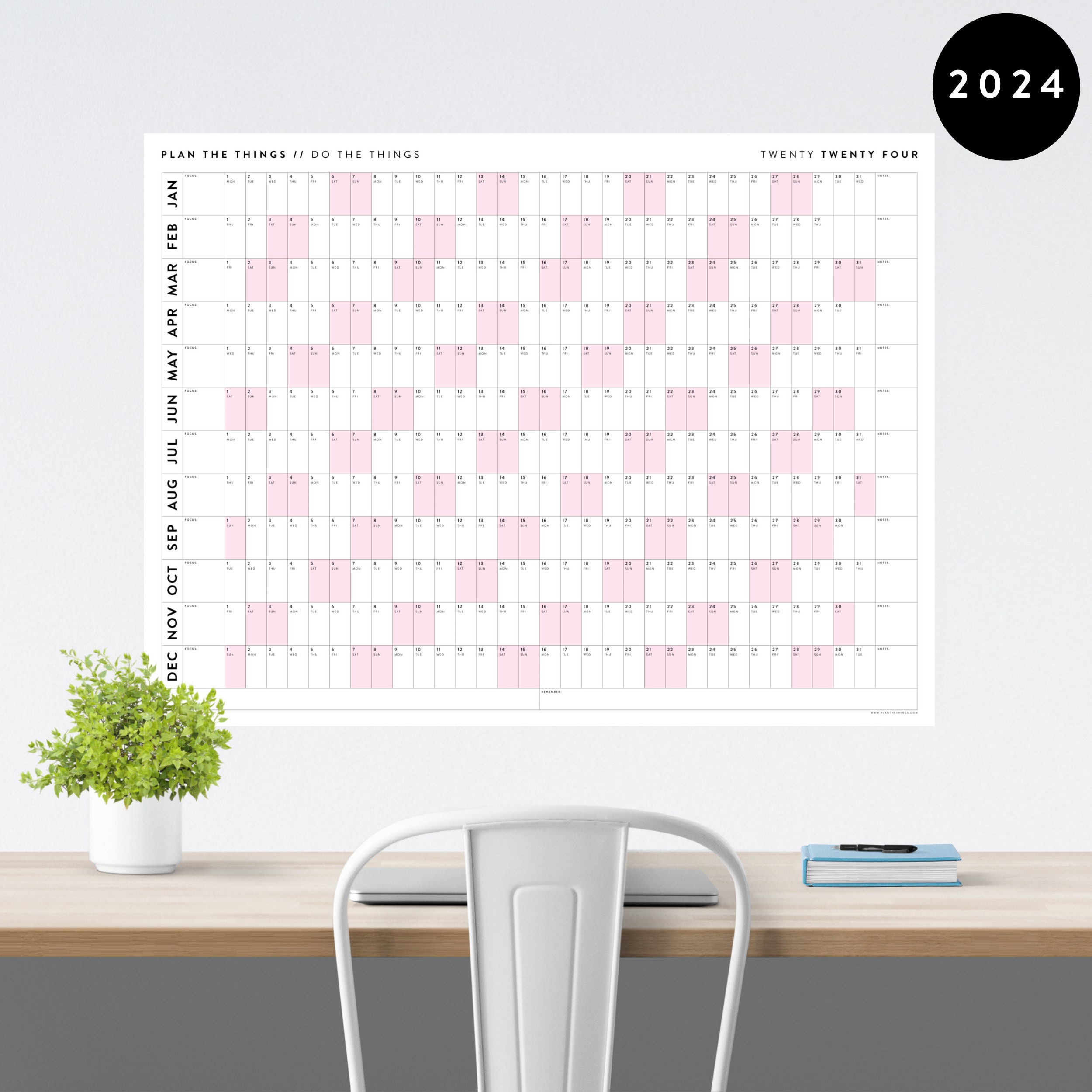 PRINTABLE 2024 Wall Calendar Digital PDF Instant Download | Etsy