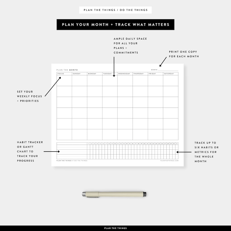 Monthly Calendar Tracker Printable Undated Monthly - Etsy