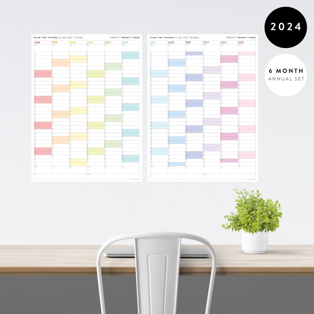 BUNDLE Six Month Giant Wall Calendar SET 2024 Half Year Planner Set 6 ...