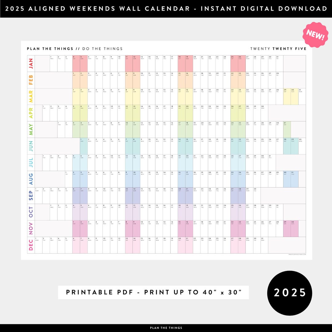 New! PRINTABLE 2025 ALIGNED Weekends Wall Calendar | Digital PDF ...