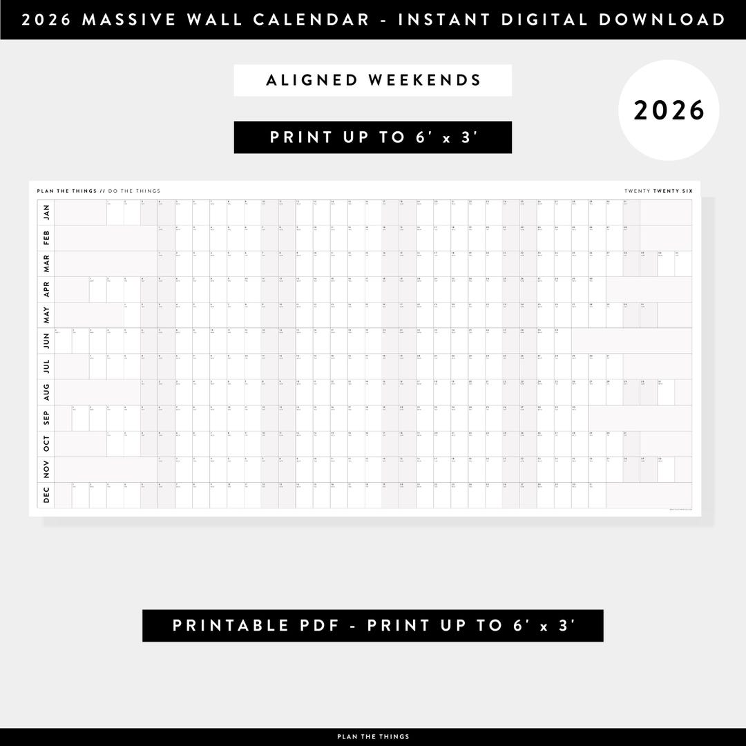 PRINTABLE 6' X 3' Massive 2026 Annual Wall Calendar | ALIGNED Weekends ...