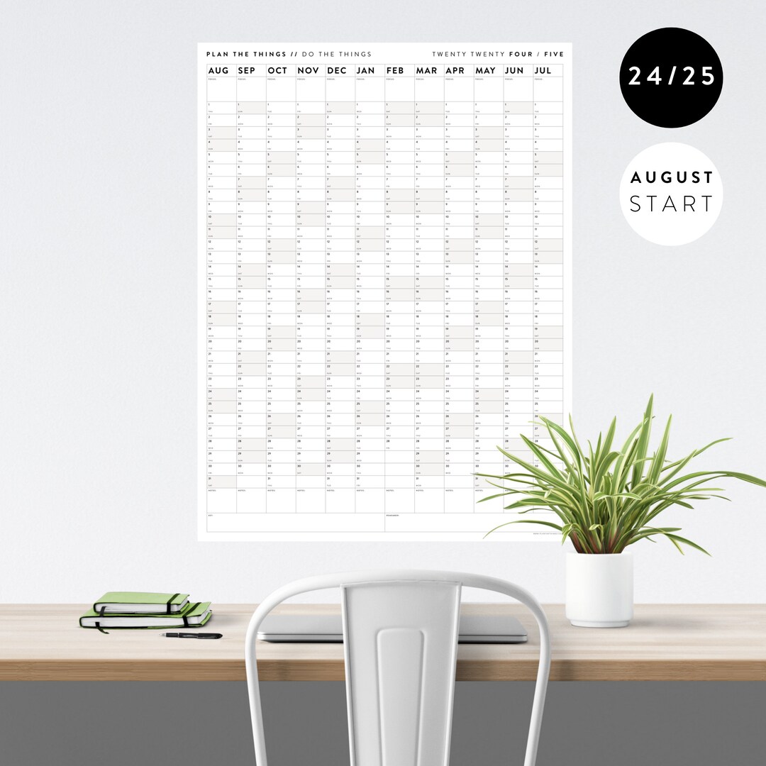 2024 2025 AUGUST Start Academic Wall Calendar Mid-year Planner Academic ...