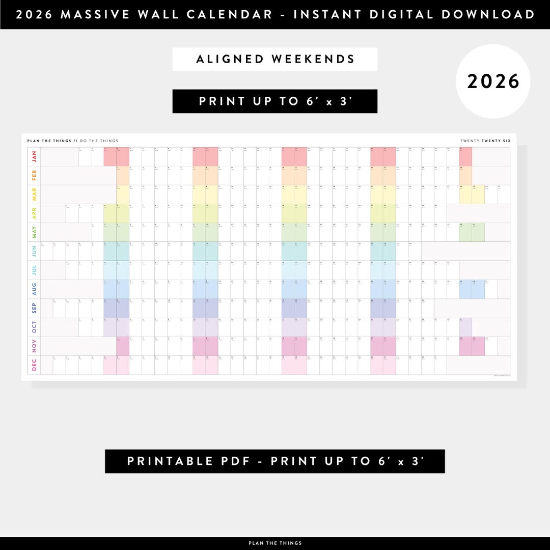 PRINTABLE 6' X 3' Massive 2026 Annual Wall Calendar | ALIGNED Weekends ...