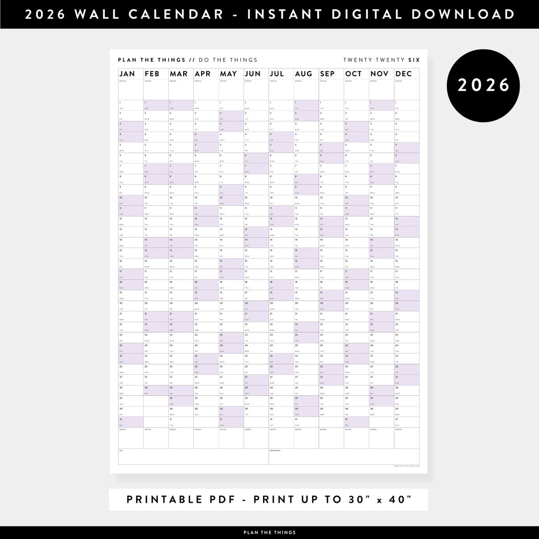 PRINTABLE 2026 Wall Calendar | Digital PDF Instant Download | 2026 Wall ...