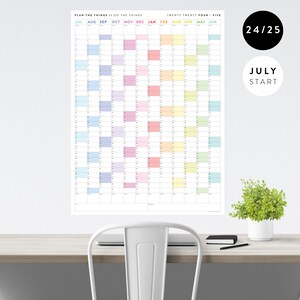 PRINTABLE 2024 2025 JULY Start Vertical Academic Wall Calendar Rainbow ...