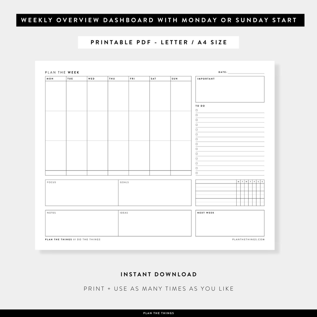 Week at a Glance Printable Weekly Dashboard Weekly Overview Printable ...