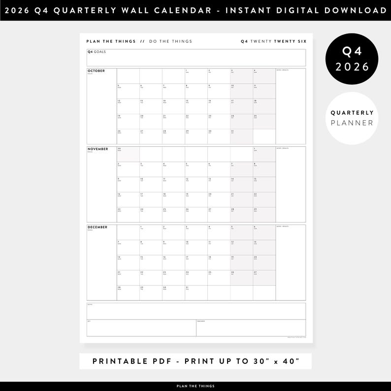 PRINTABLE Q4 (october - December) 2026 Quarterly Wall Calendar ...