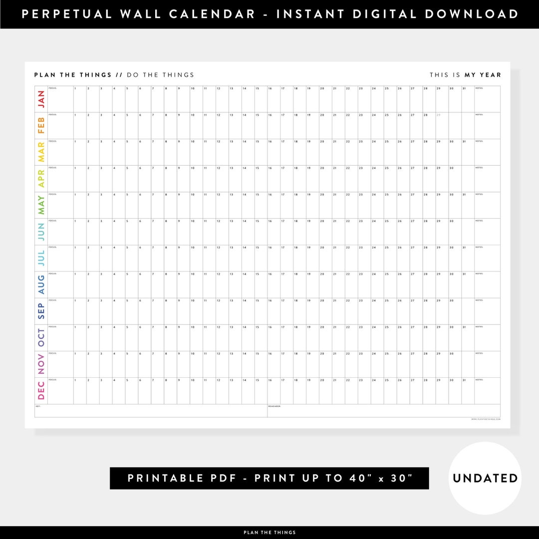 PRINTABLE Perpetual / Forever Wall Calendar Digital PDF Instant ...