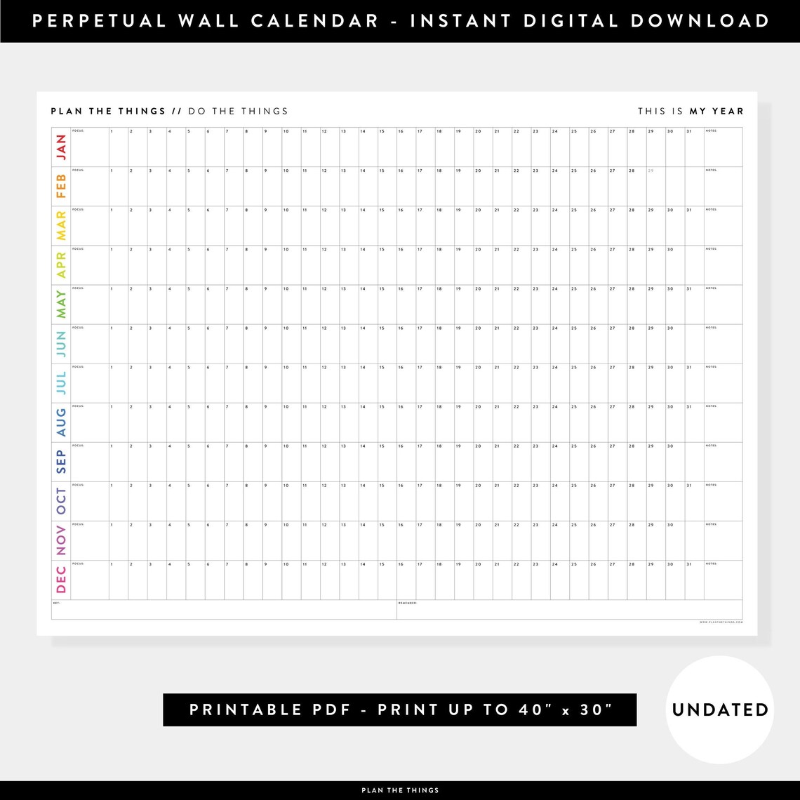 PRINTABLE Perpetual / Forever Wall Calendar Digital PDF | Etsy