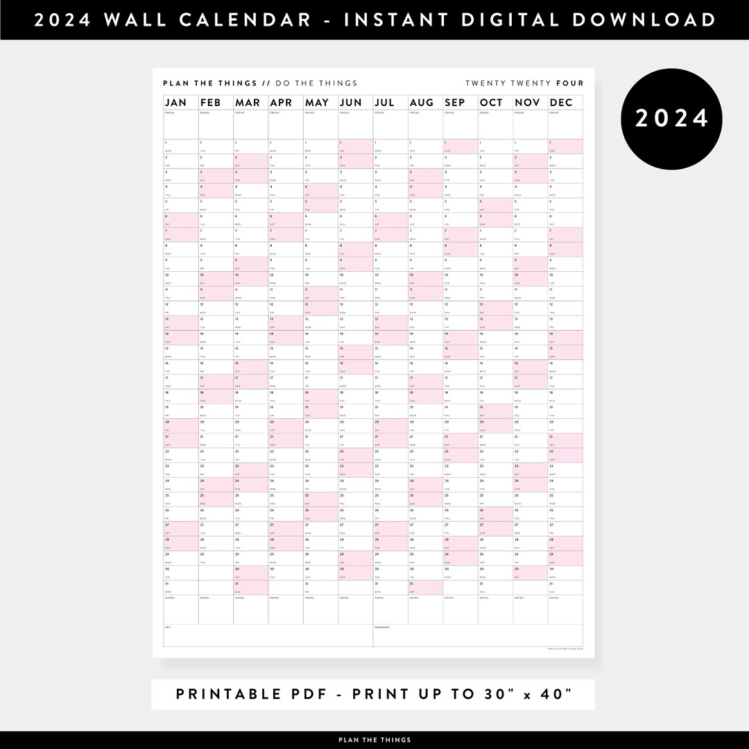 PRINTABLE 2024 Wall Calendar Digital PDF Instant Download 2024 Wall ...