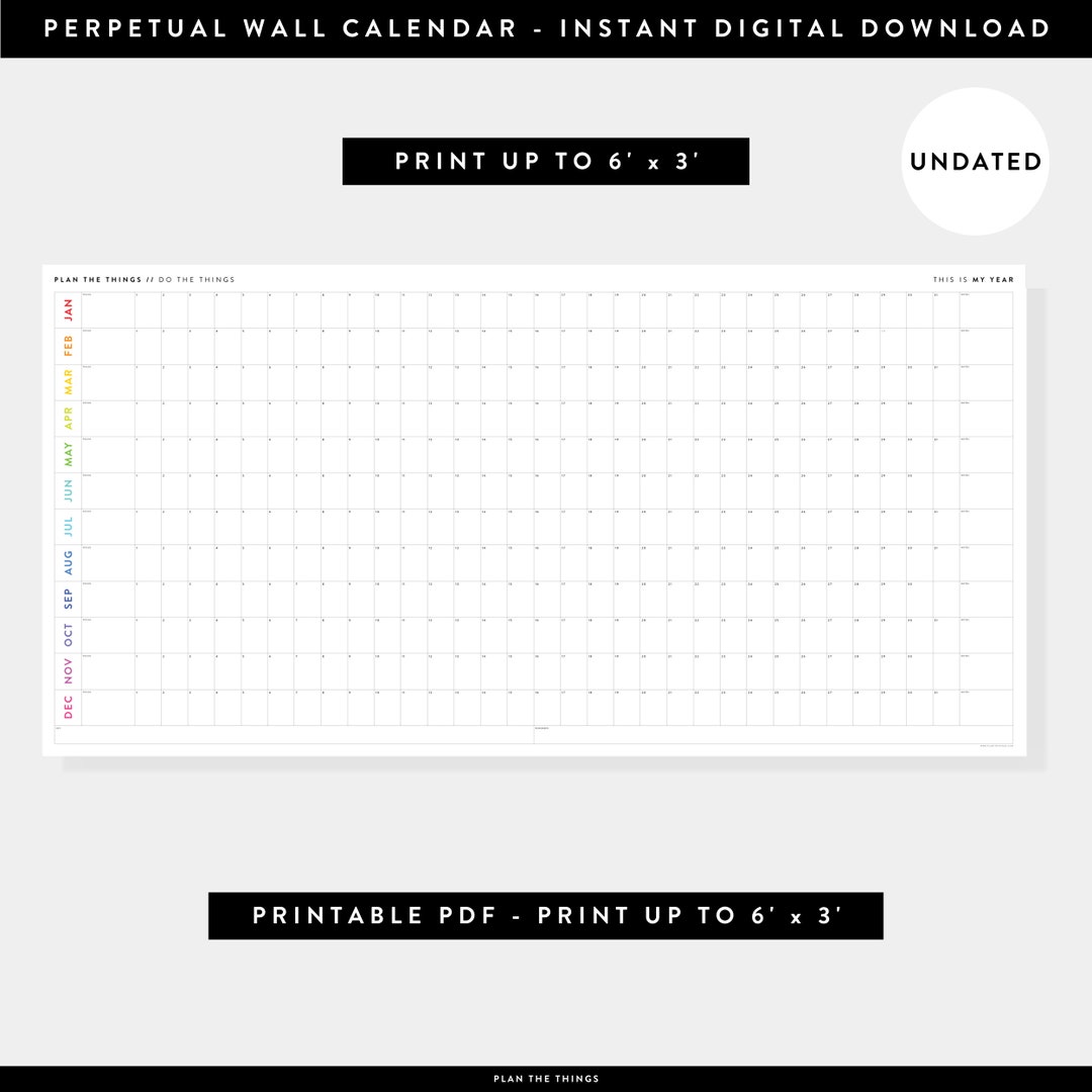 PRINTABLE 6' X 3' Massive Perpetual / Forever Wall Calendar | Digital ...