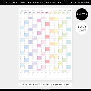 PRINTABLE 2024 2025 JULY Start Vertical Academic Wall Calendar Rainbow ...