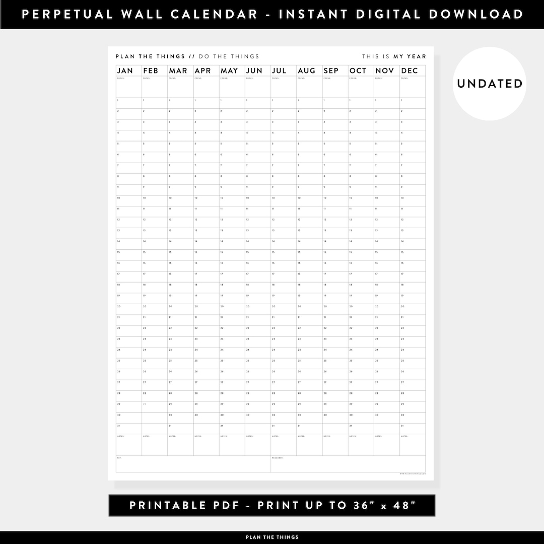 PRINTABLE Undated Perpetual / Forever Annual Wall Calendar | Digital ...