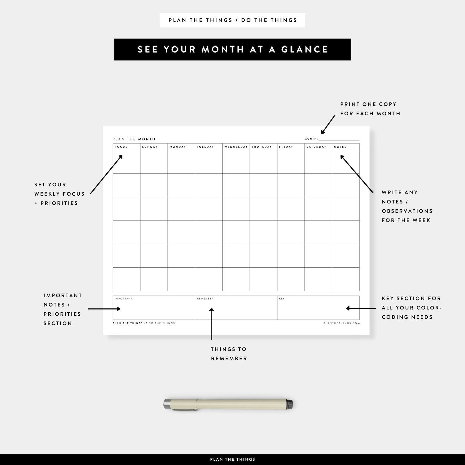 Monthly Focus Notes Undated Planner Printable Monthly - Etsy