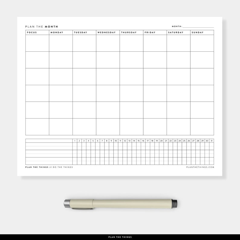 Monthly Calendar Tracker Printable Undated Monthly - Etsy