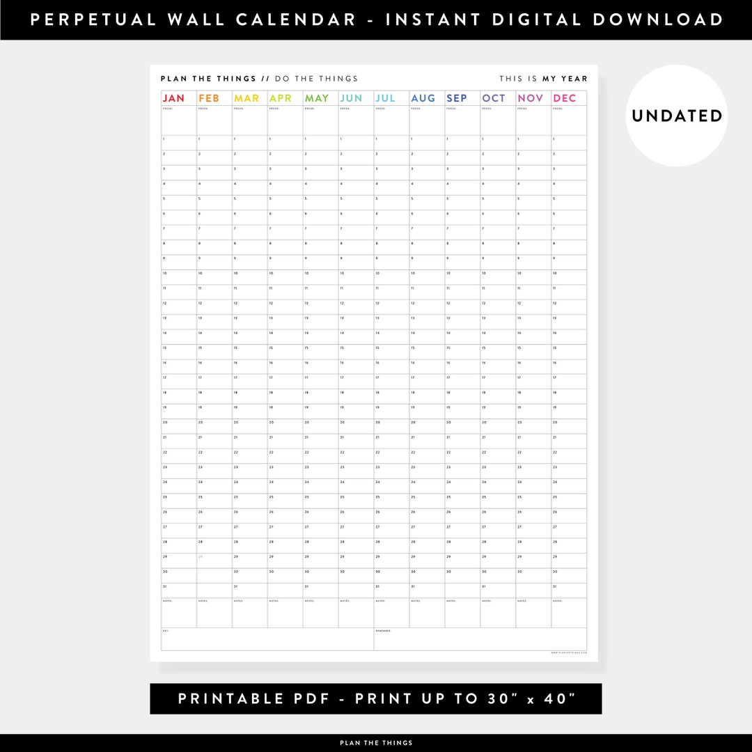 PRINTABLE Perpetual / Forever Wall Calendar | Digital PDF Instant ...