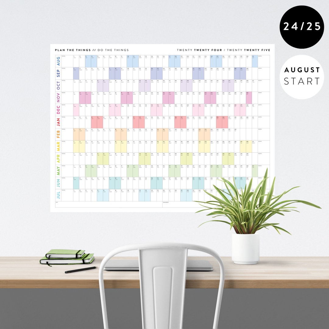 2024 2025 AUGUST Start Academic Wall Calendar Mid-year Calendar ...