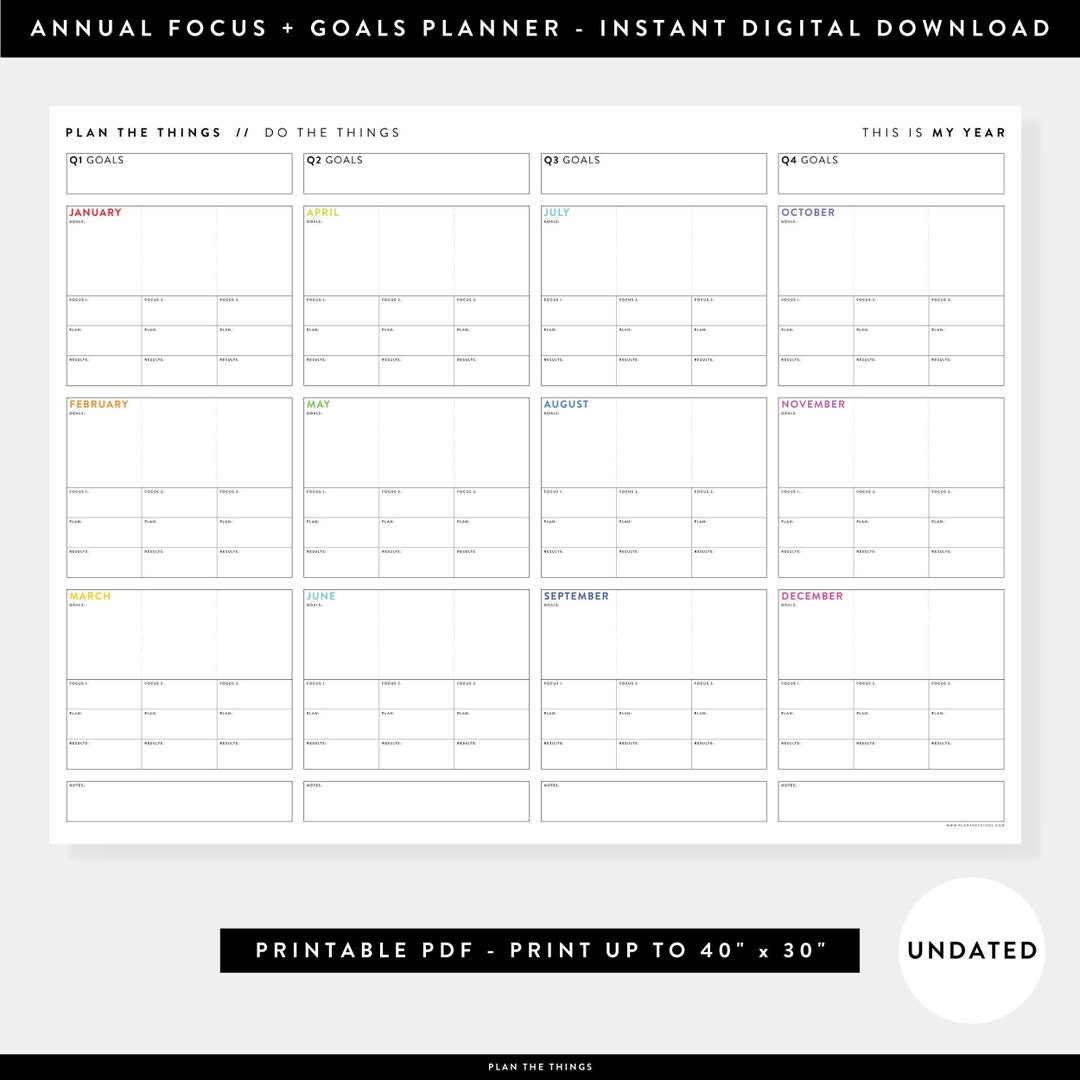 PRINTABLE Undated Focus Goals Annual Wall Planner Digital PDF Instant ...