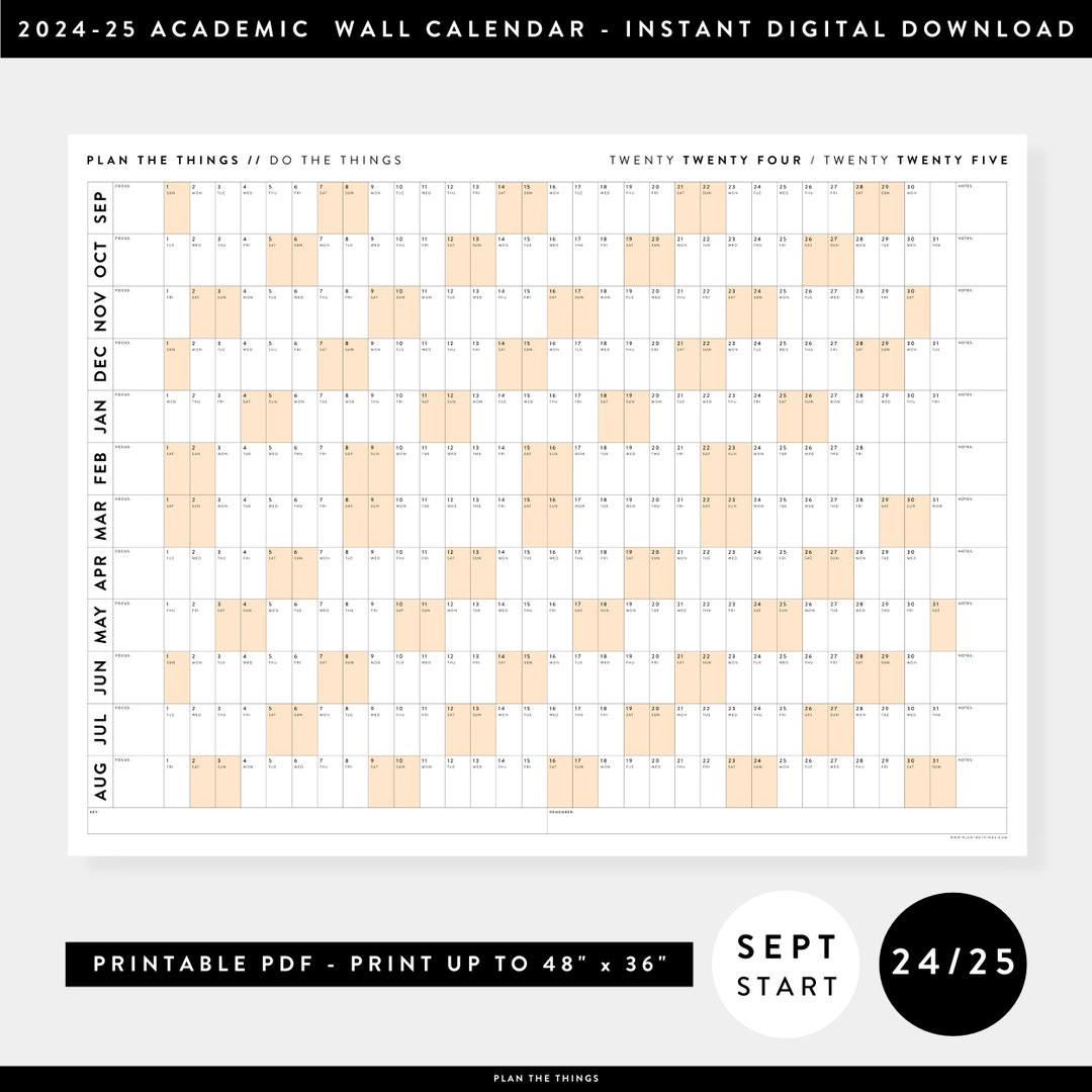 PRINTABLE 2024 2025 SEPTEMBER Start Horizontal Academic Mid-year Wall ...