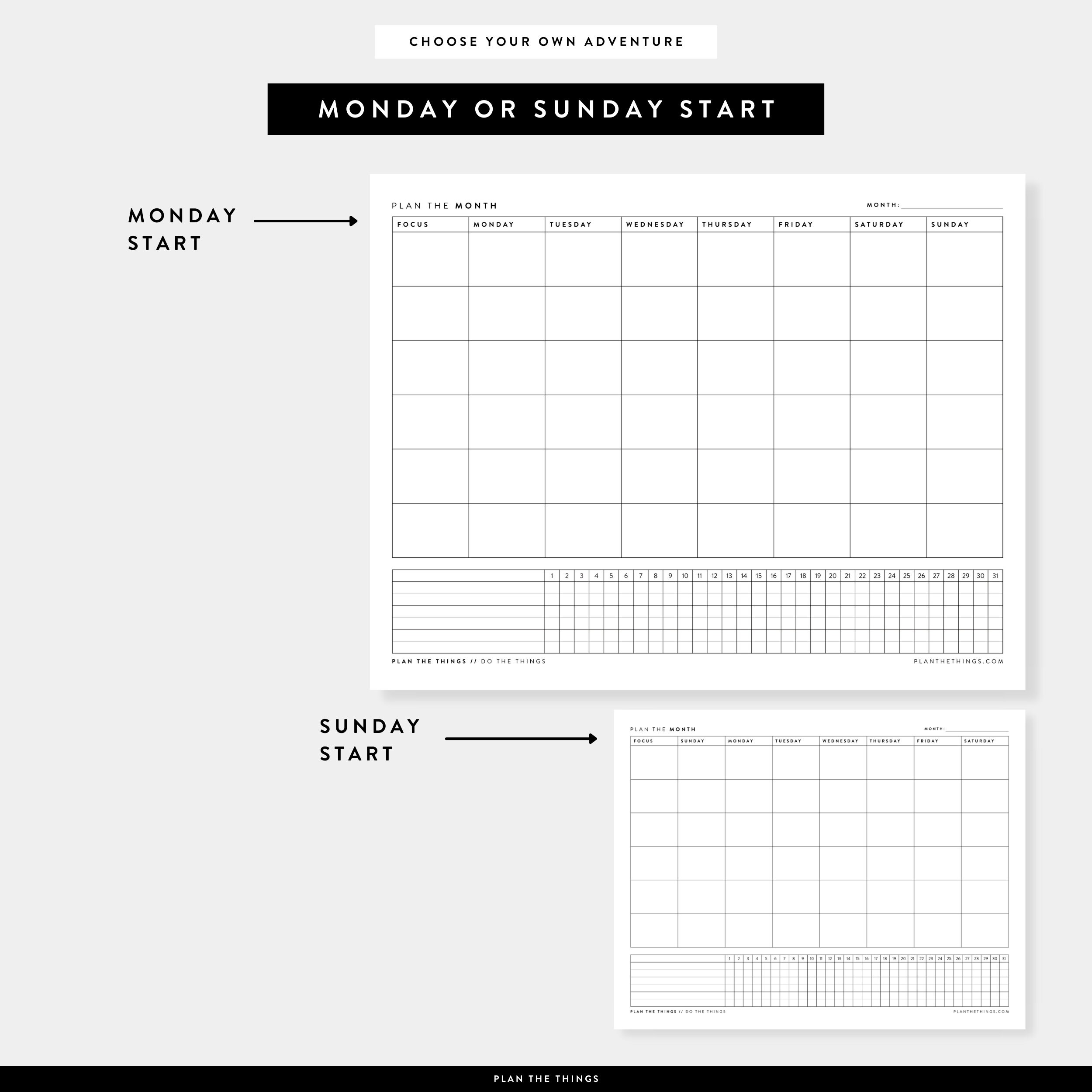 Monthly Calendar + Tracker Printable | Undated | Monthly Overview ...