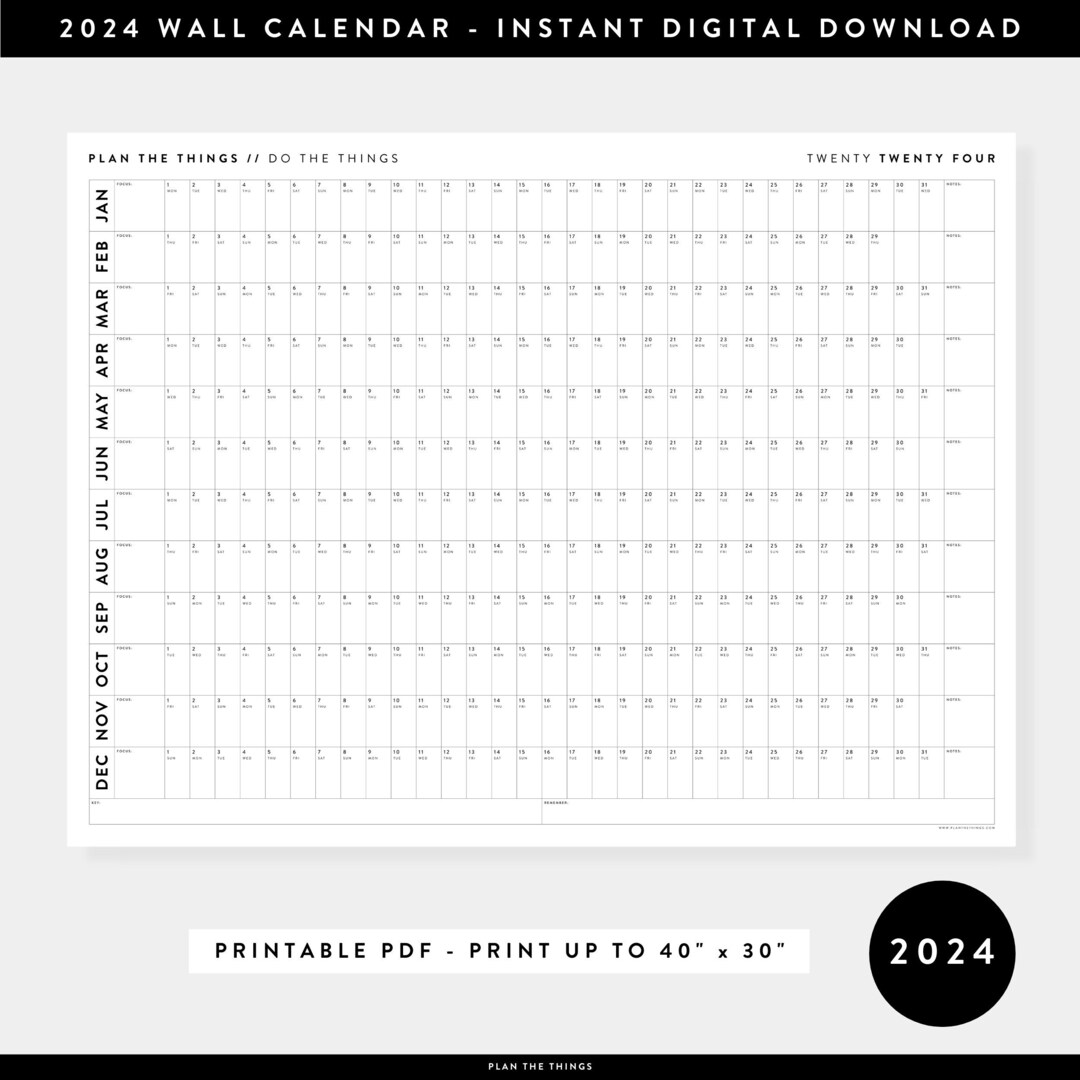 PRINTABLE 2024 Wall Calendar Digital PDF Instant Download 2024 Wall