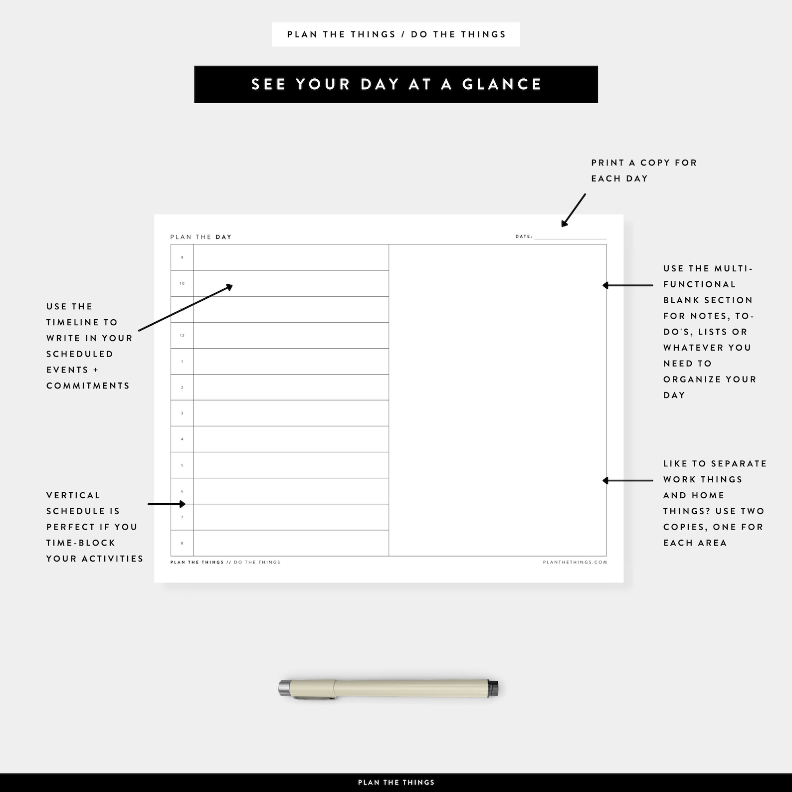 Daily Simple Schedule With Vertical Timeline Printable PDF - Etsy