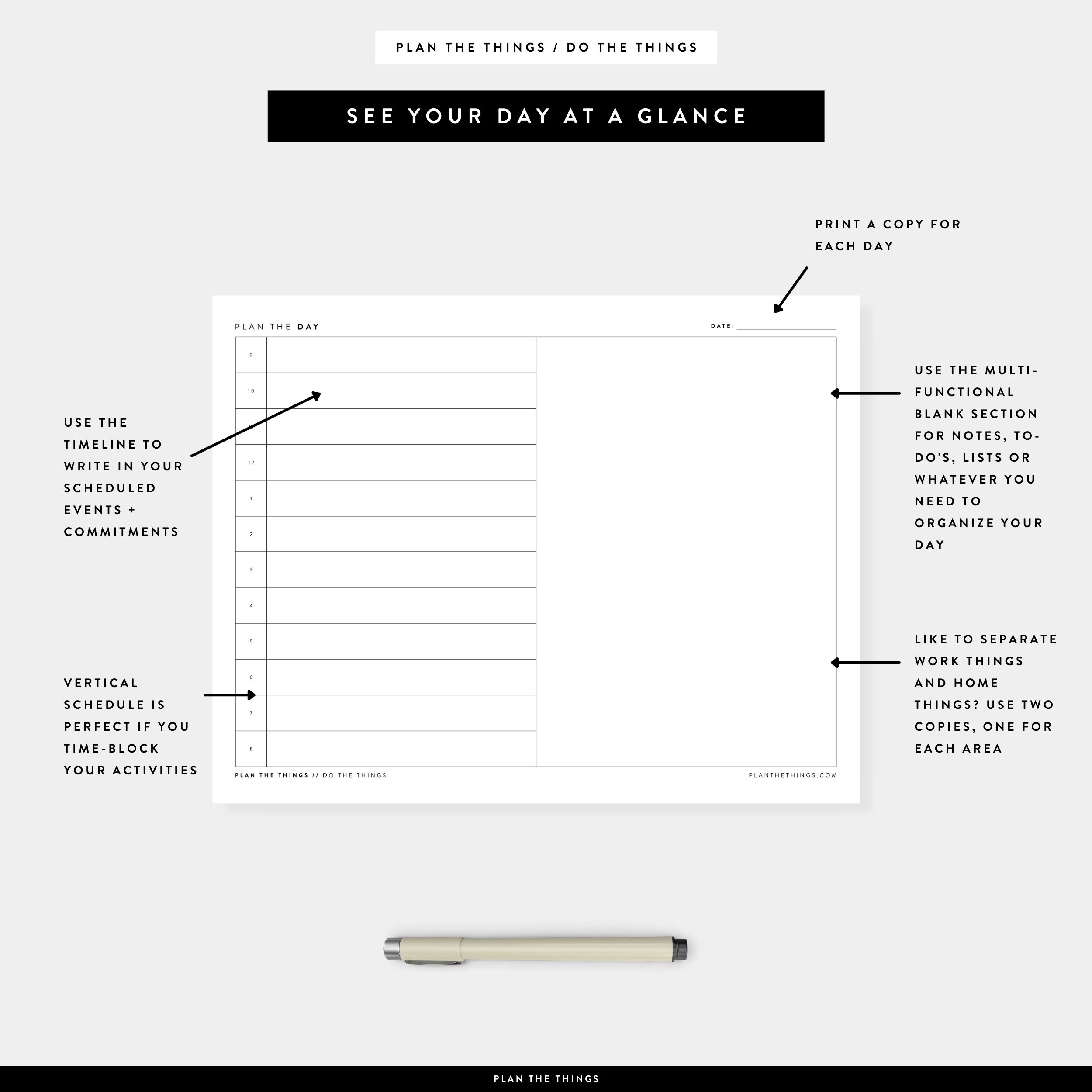 Daily Simple Schedule With Vertical Timeline Printable PDF - Etsy