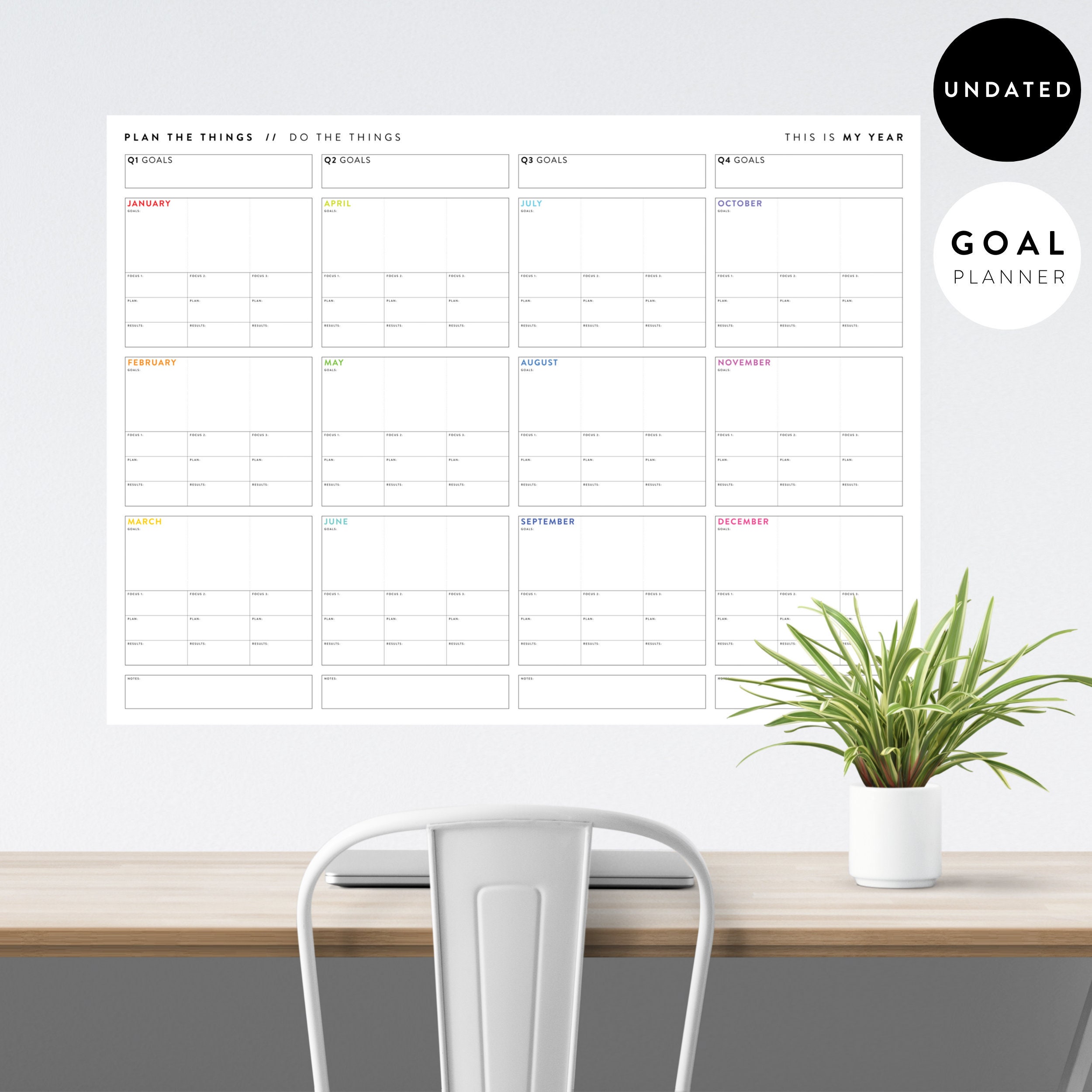 Giant Focus & Goals Wall Planner Rainbow Undated Year at - Etsy