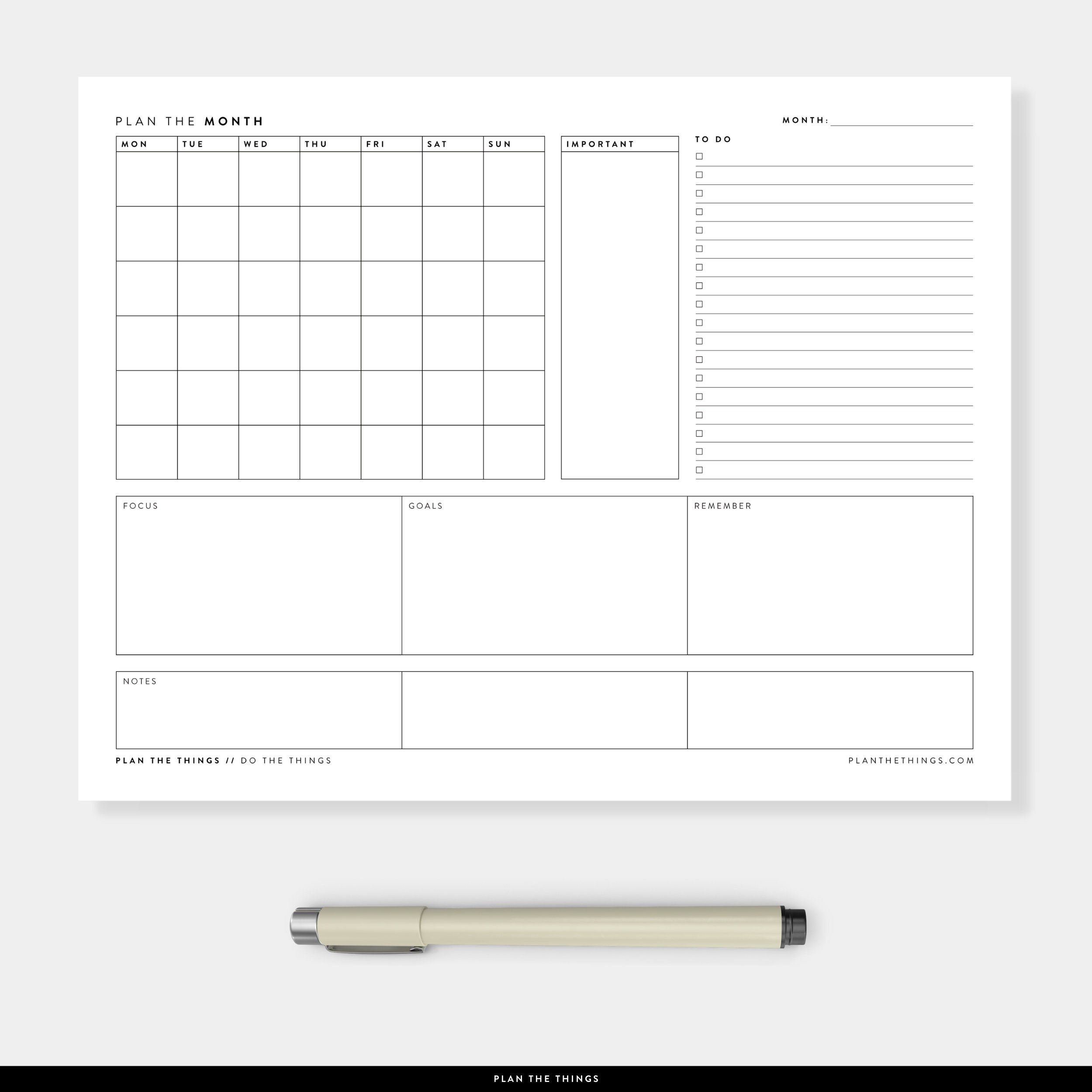 Month at a Glance Printable Monthly Dashboard Monthly - Etsy