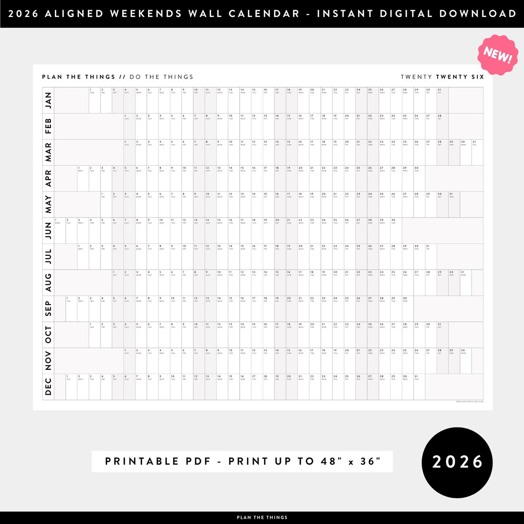New! PRINTABLE 2026 ALIGNED Weekends Wall Calendar | Digital PDF ...