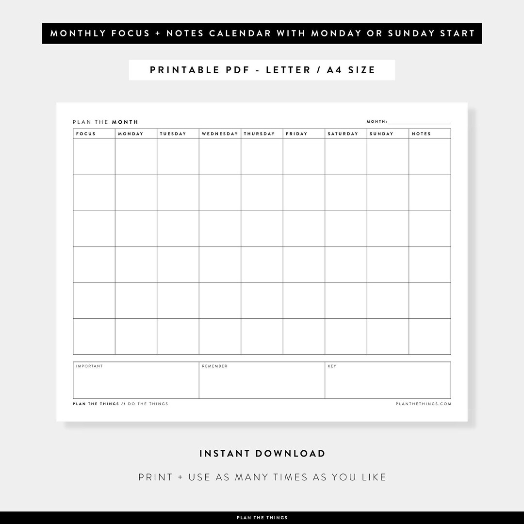 Monthly Focus Notes Undated Planner Printable Monthly Overview ...