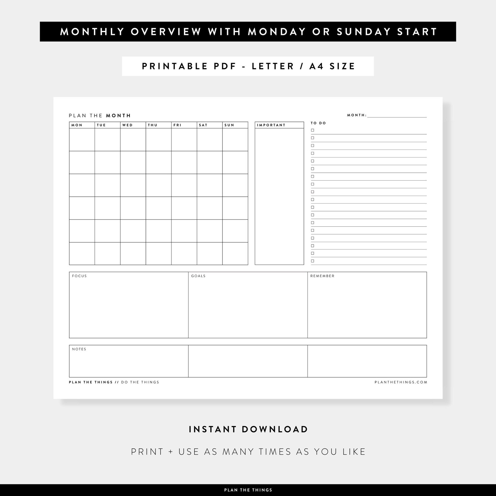 Month at a Glance Printable Monthly Dashboard Monthly - Etsy