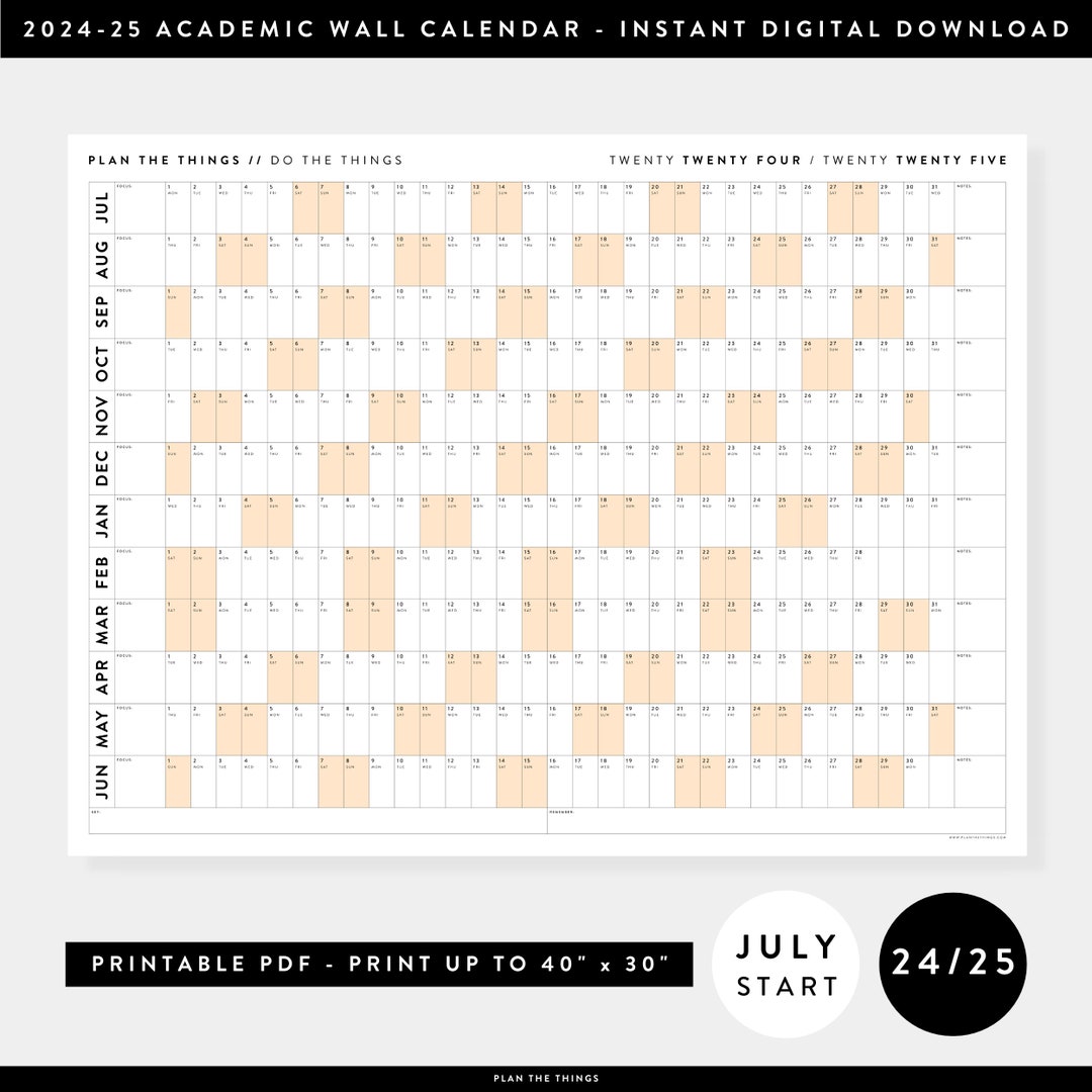 PRINTABLE 2024 2025 JULY Start Academic Wall Calendar PDF Instant ...